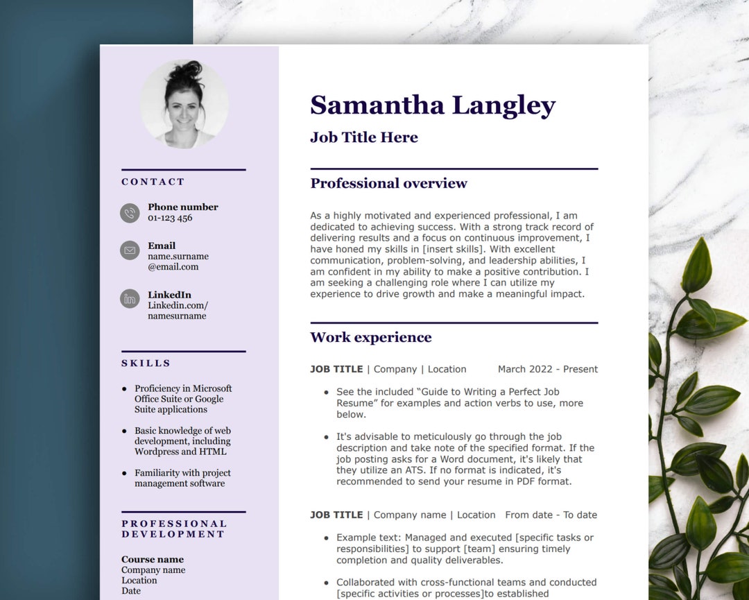 VIBRANT RESUME Template With PHOTO. A Professional and Very Easy-to ...