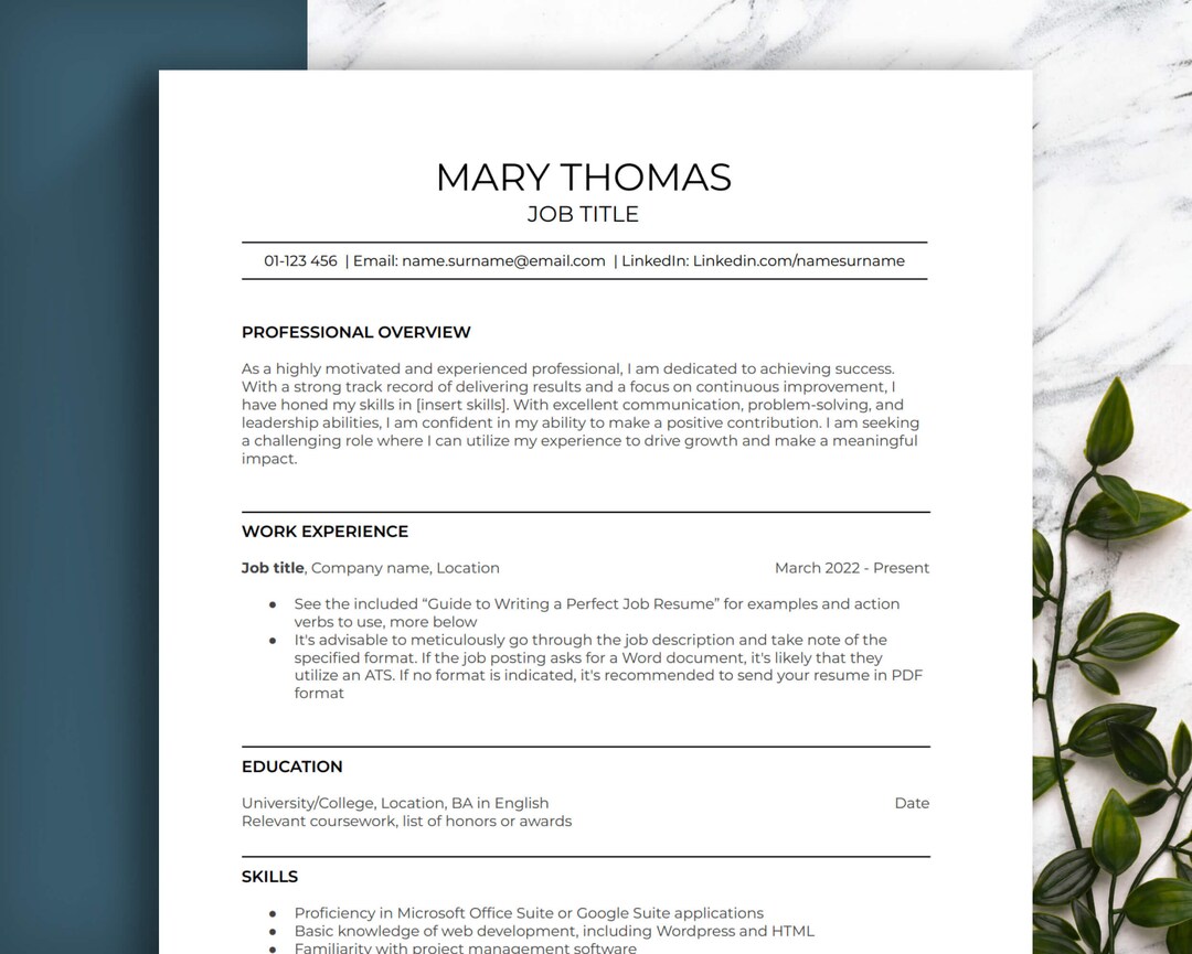 BEST MINIMALIST Ats-friendly Resume Template. Templates in Word, Google ...