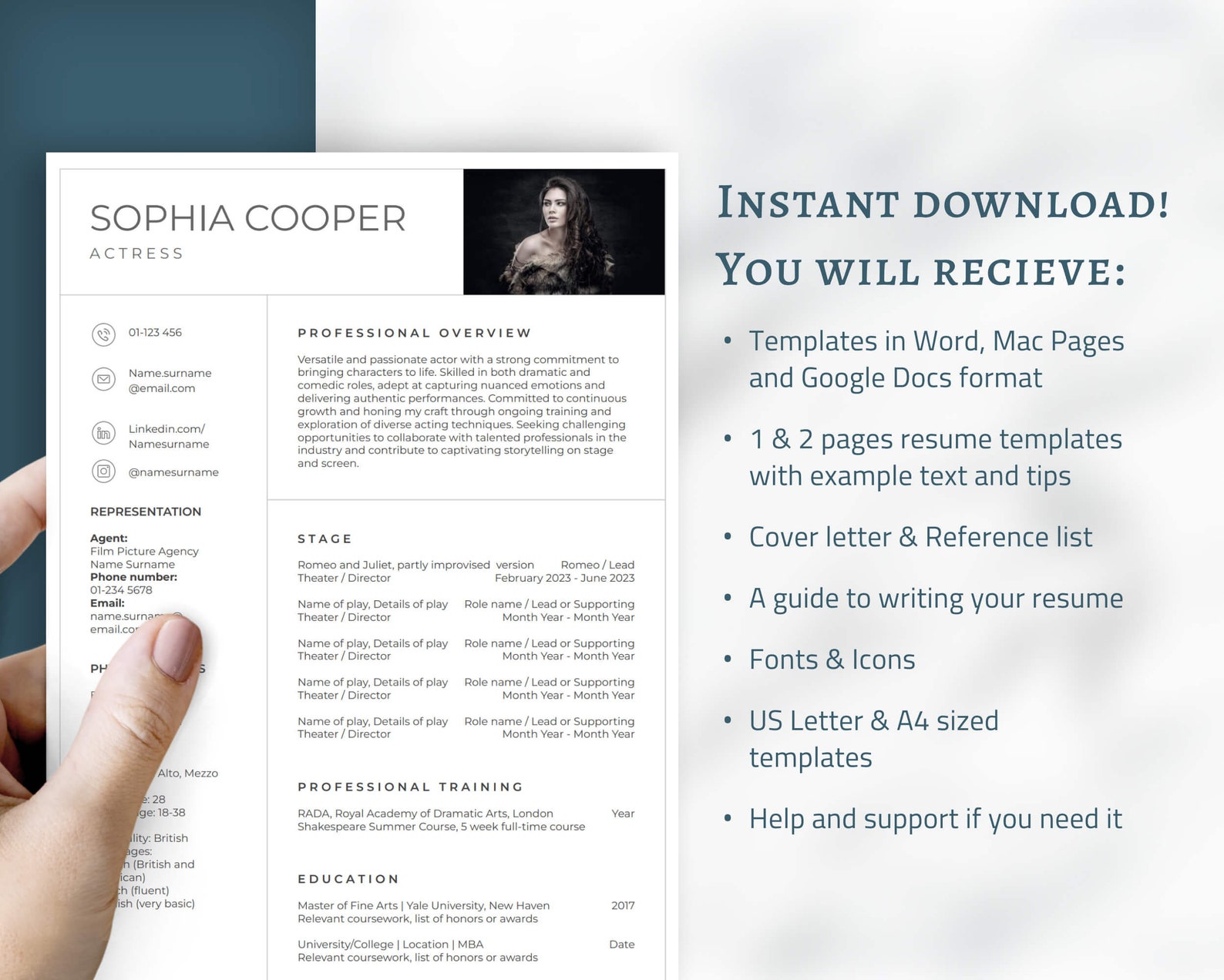 ACTRESS or Actor MODERN Resume for Theatre. Text & Sections Especially ...