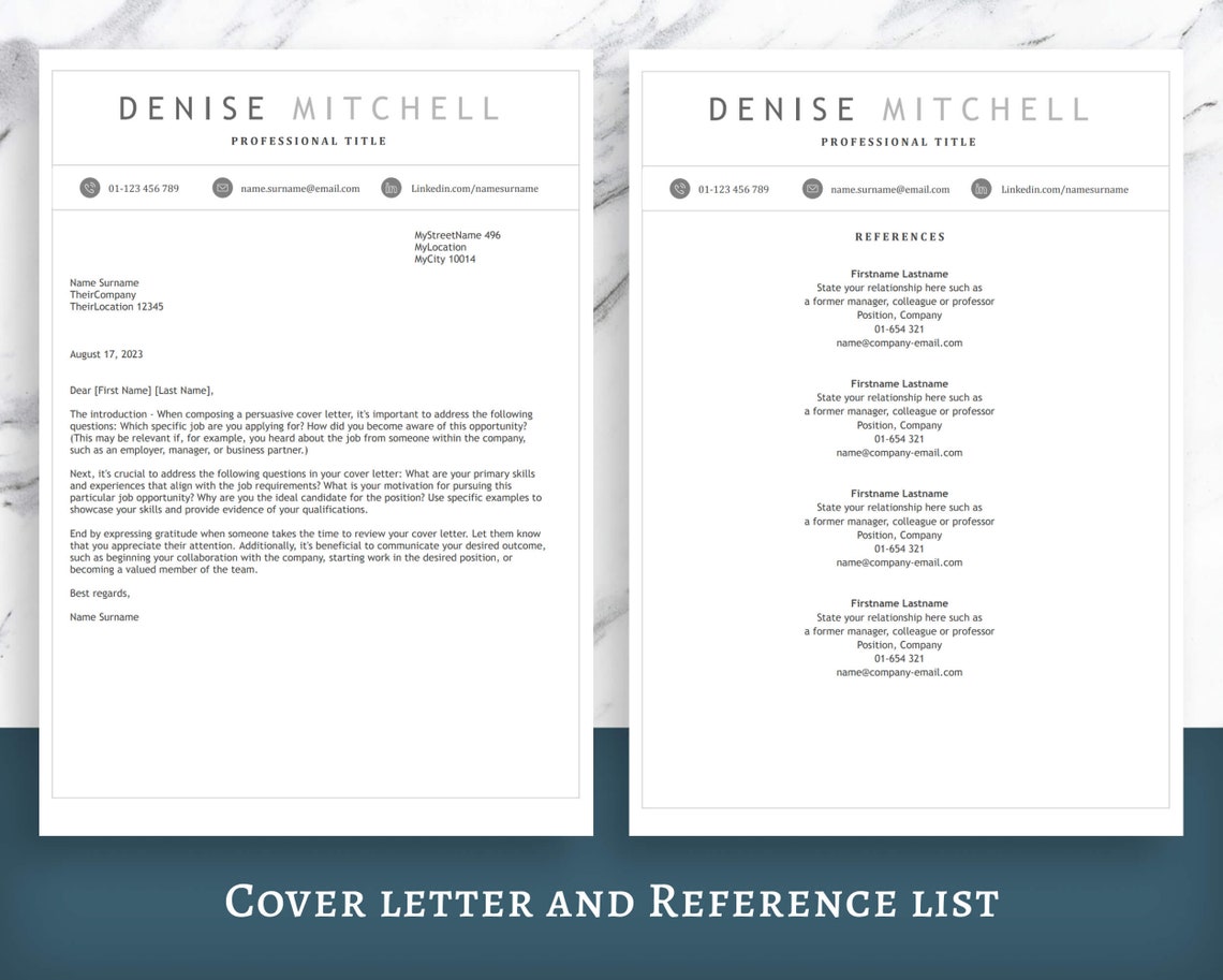 MODERN 1-column Resume Template. 1 Page & 2 Pages CV. Matching Cover ...