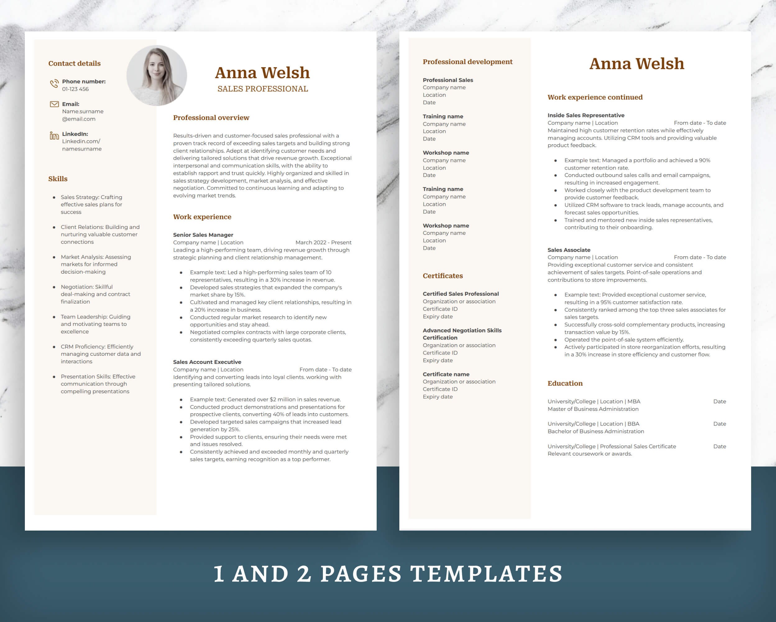 SALES MODERN Resume Template With Example Text for Sales. Easy to Edit ...