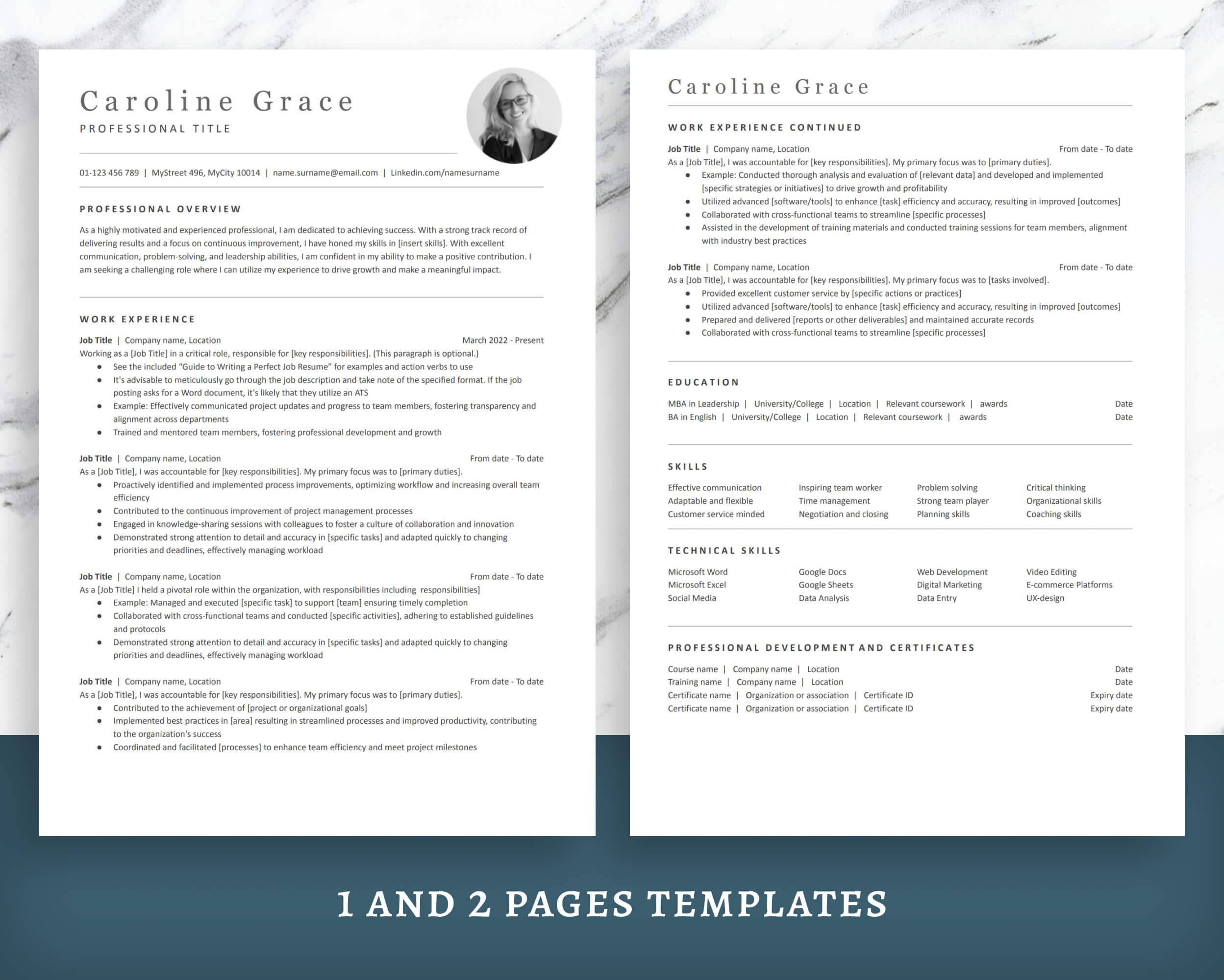 PROFESSIONAL CLEAN Ats-friendly Resume Template in Word, Google Docs ...