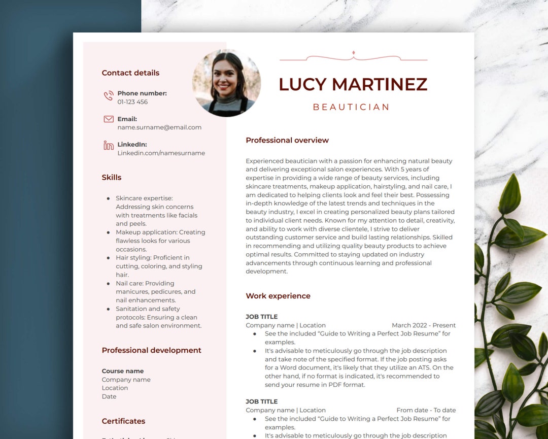 BEAUTICIAN Resume Template. Example Text and Sections Especially for ...