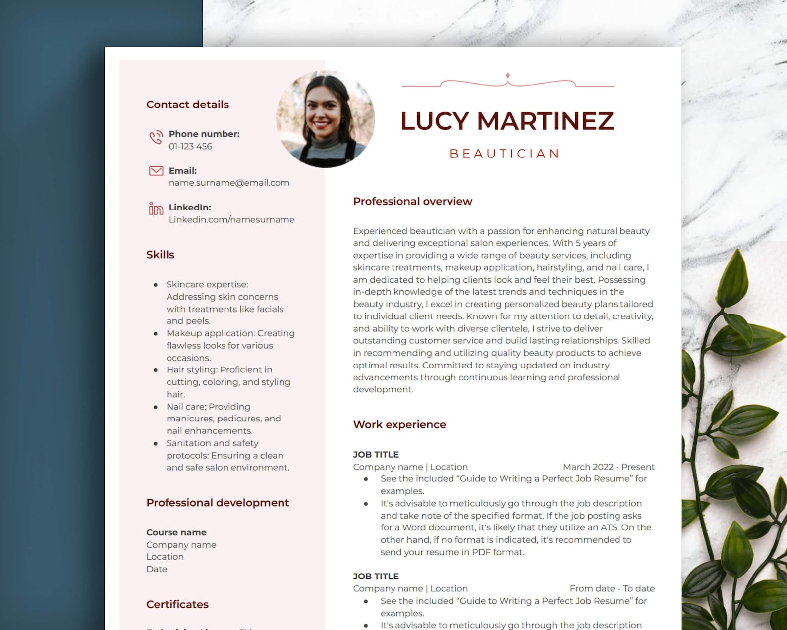 BEAUTICIAN Resume Template. Example Text and Sections Especially for ...
