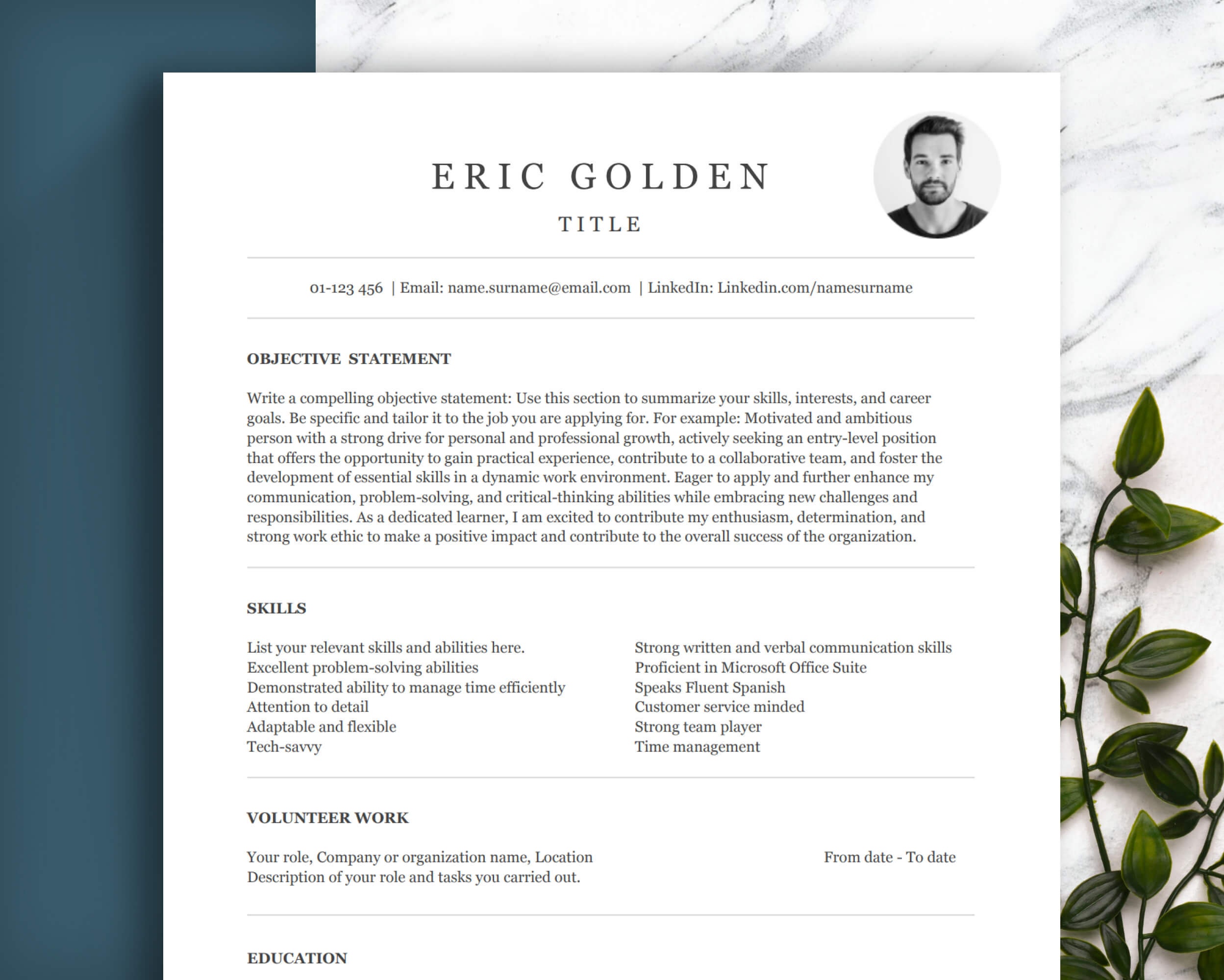 STUDENT Resume Template for INTERNSHIP, a First Job, High School ...