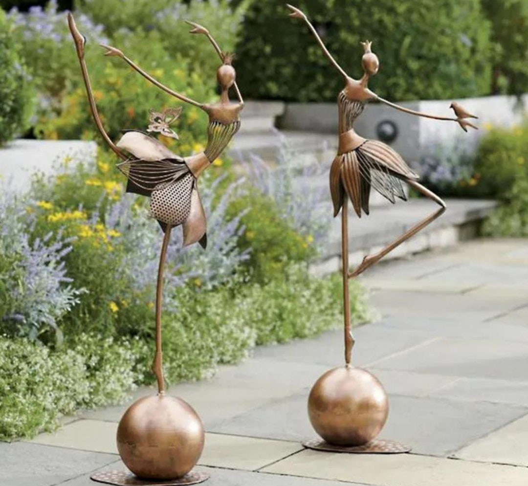 Metal Ballet Girl Sculpture Metal Garden Statues Ornament Stand Upright ...