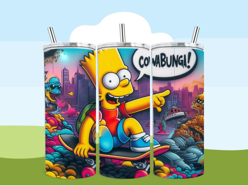 Bart Simpson Cowabunga Tumbler Wrap Sublimation Design Template ...