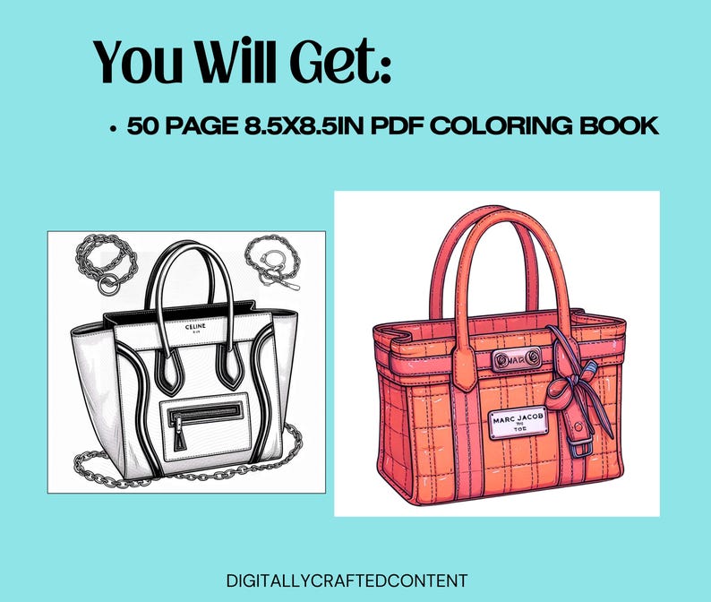 50 Purses & Handbags Coloring Book Pages | Popular and Trendy Handbags ...
