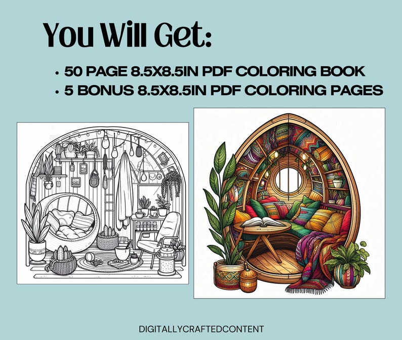 55 Cozy Interior Pods Coloring Book Pages | Cozy Interior Spaces Adult ...