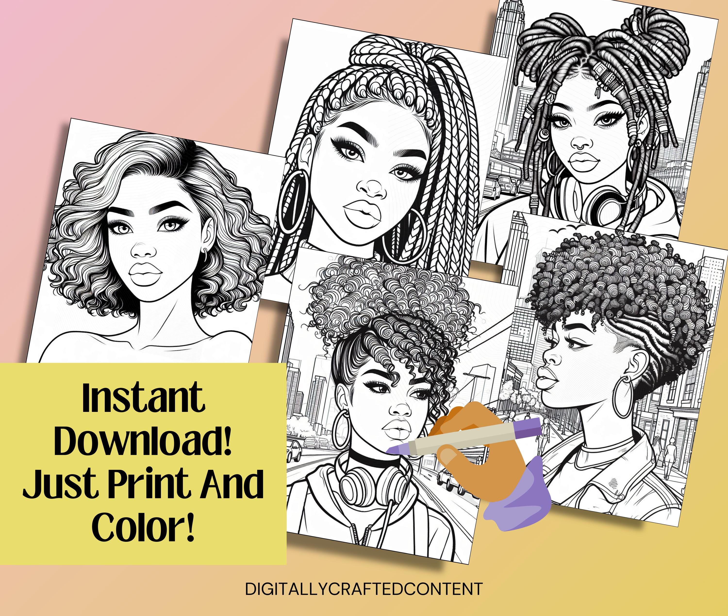 55 Black Women Hairstyles Coloring Book | 50 Women, Trendy Hairstyles ...