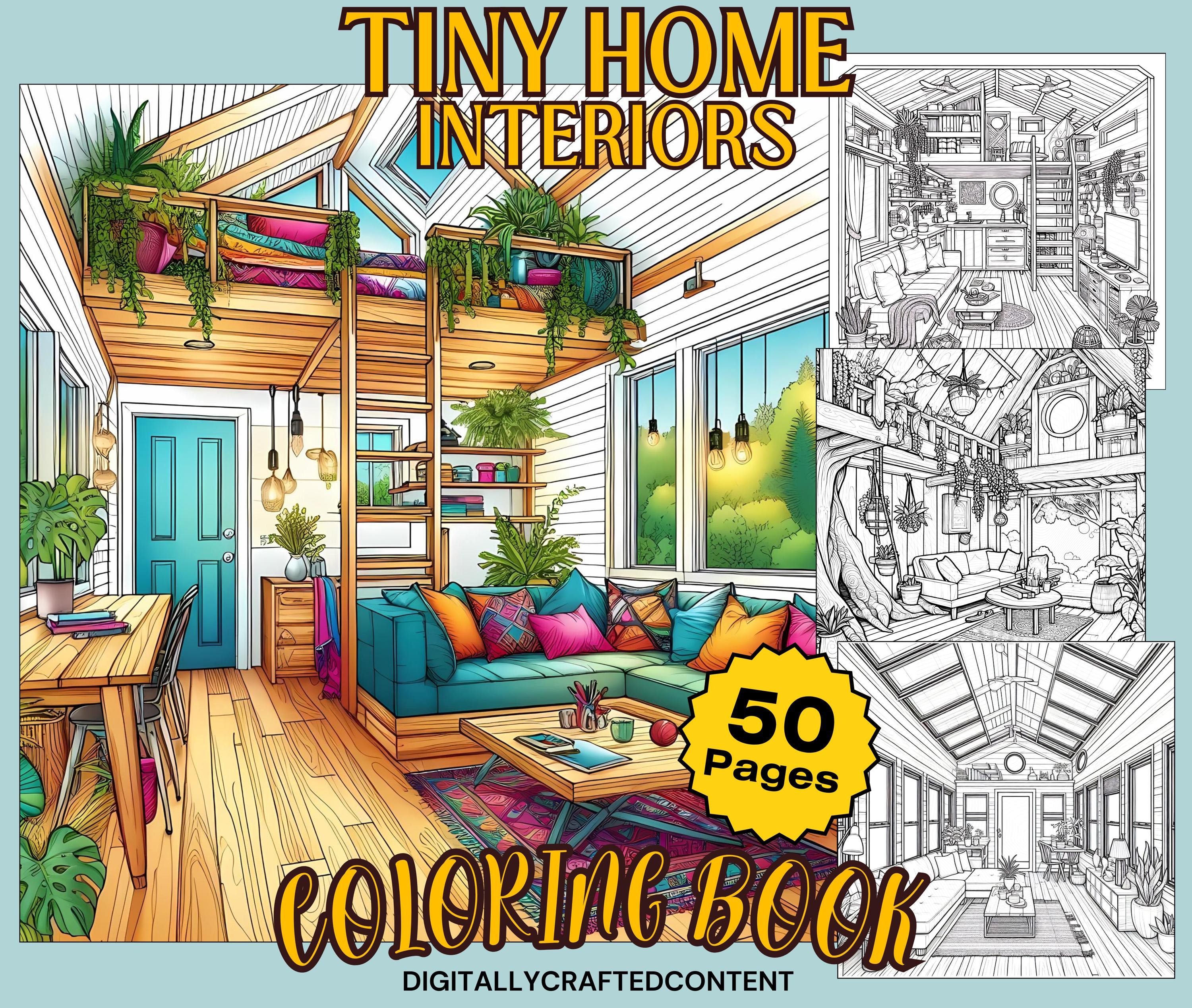 50 Tiny Home Interiors Coloring Book Pages | Relaxing Adult and Teen ...