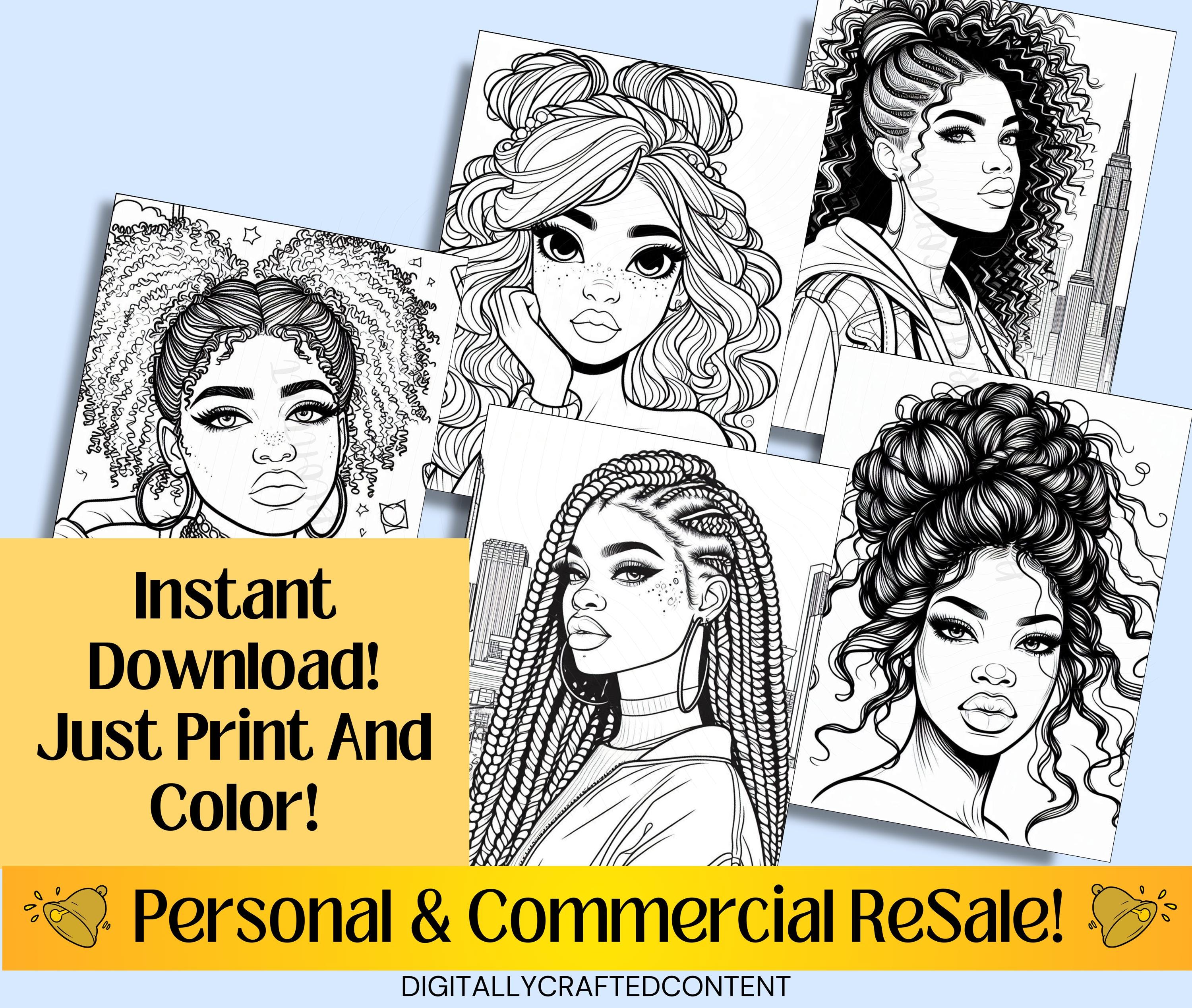 50 Black Women Hairstyles Coloring Book for Commercial & Personal Use ...