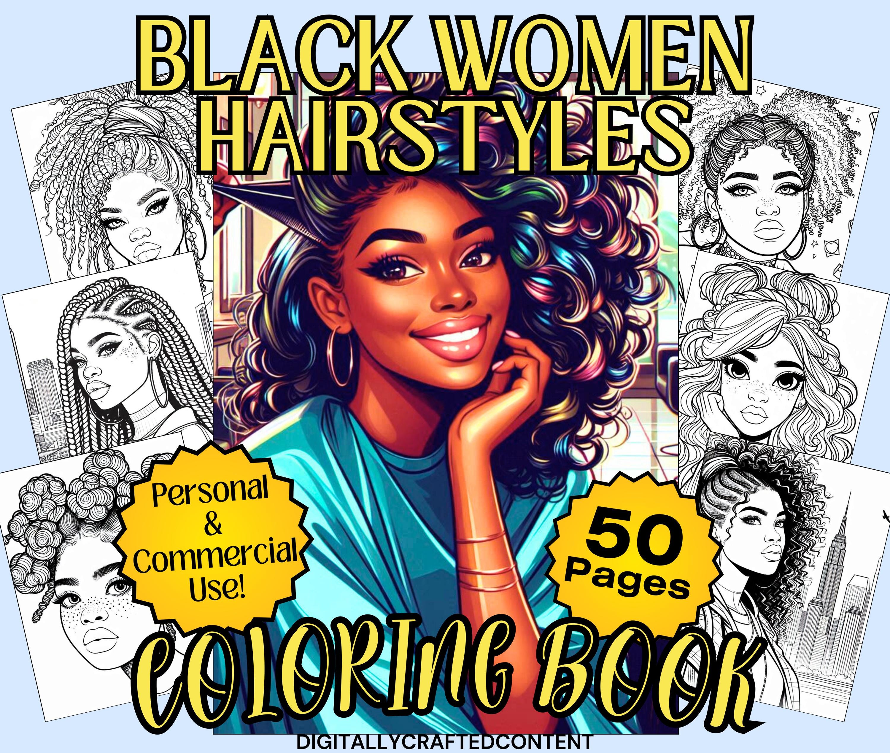 50 Black Women Hairstyles Coloring Book for Commercial & Personal Use ...