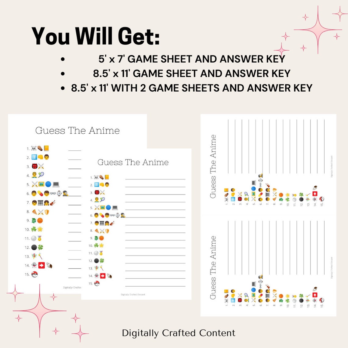 Guess the Anime Emoji Printable Game Anime Pictionary Printable Games ...