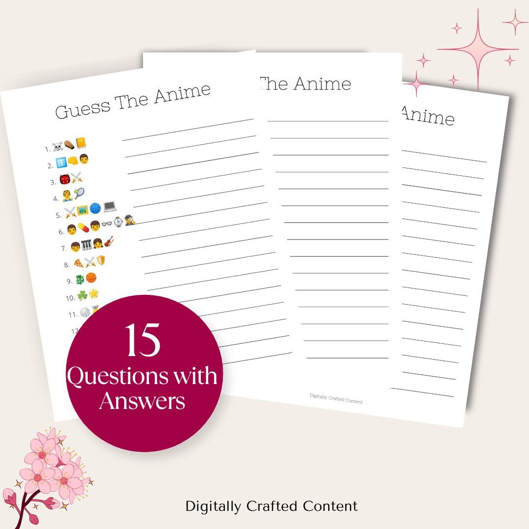 Guess the Anime Emoji Printable Game Anime Pictionary Printable Games ...