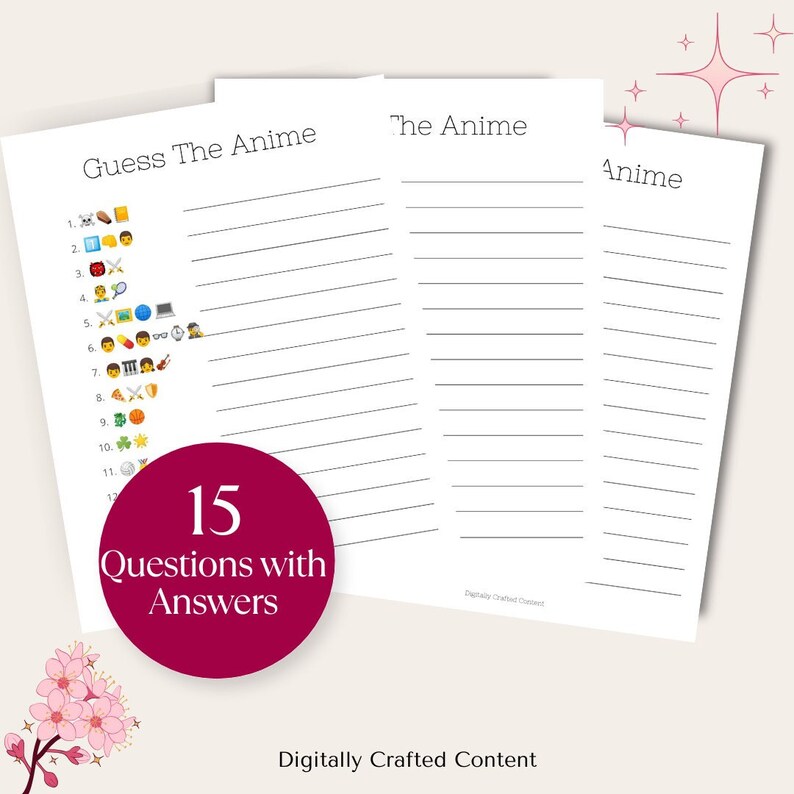 Guess the Anime Emoji Printable Game Anime Pictionary Printable Games ...