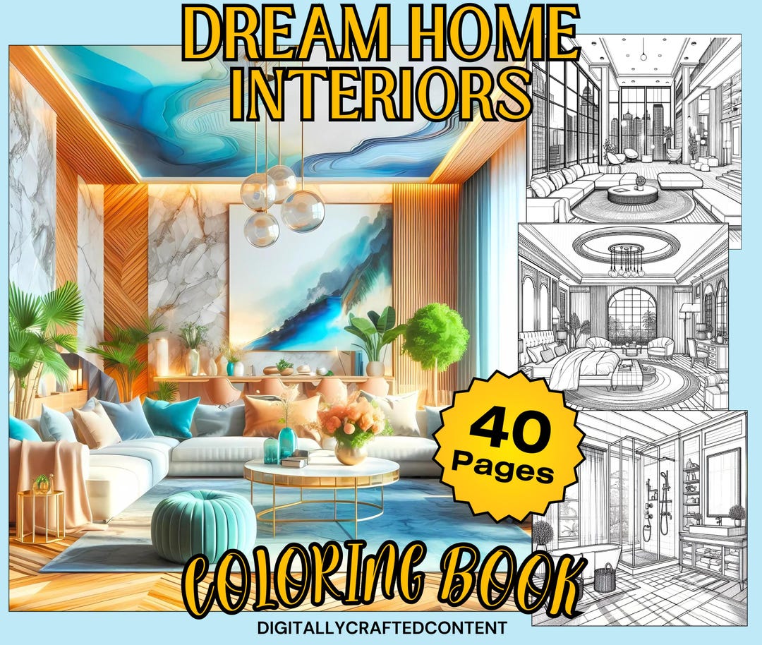 40 Dream Home Interiors Coloring Book Pages | Relaxing Adult and Teen ...
