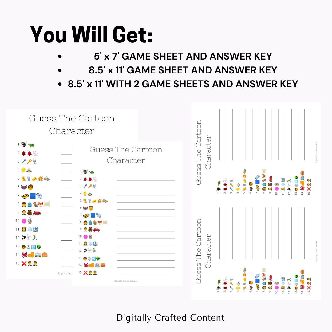 Guess the Cartoon Character Emoji Printable Game Cartoon Character ...