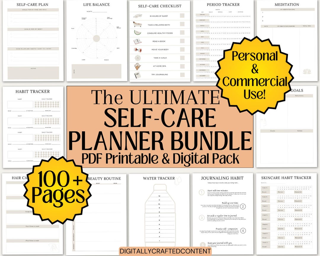 Self-care Planner Bundle - Self-care Planner, Journal Planner, Self-care Trackers, 30 Day ...