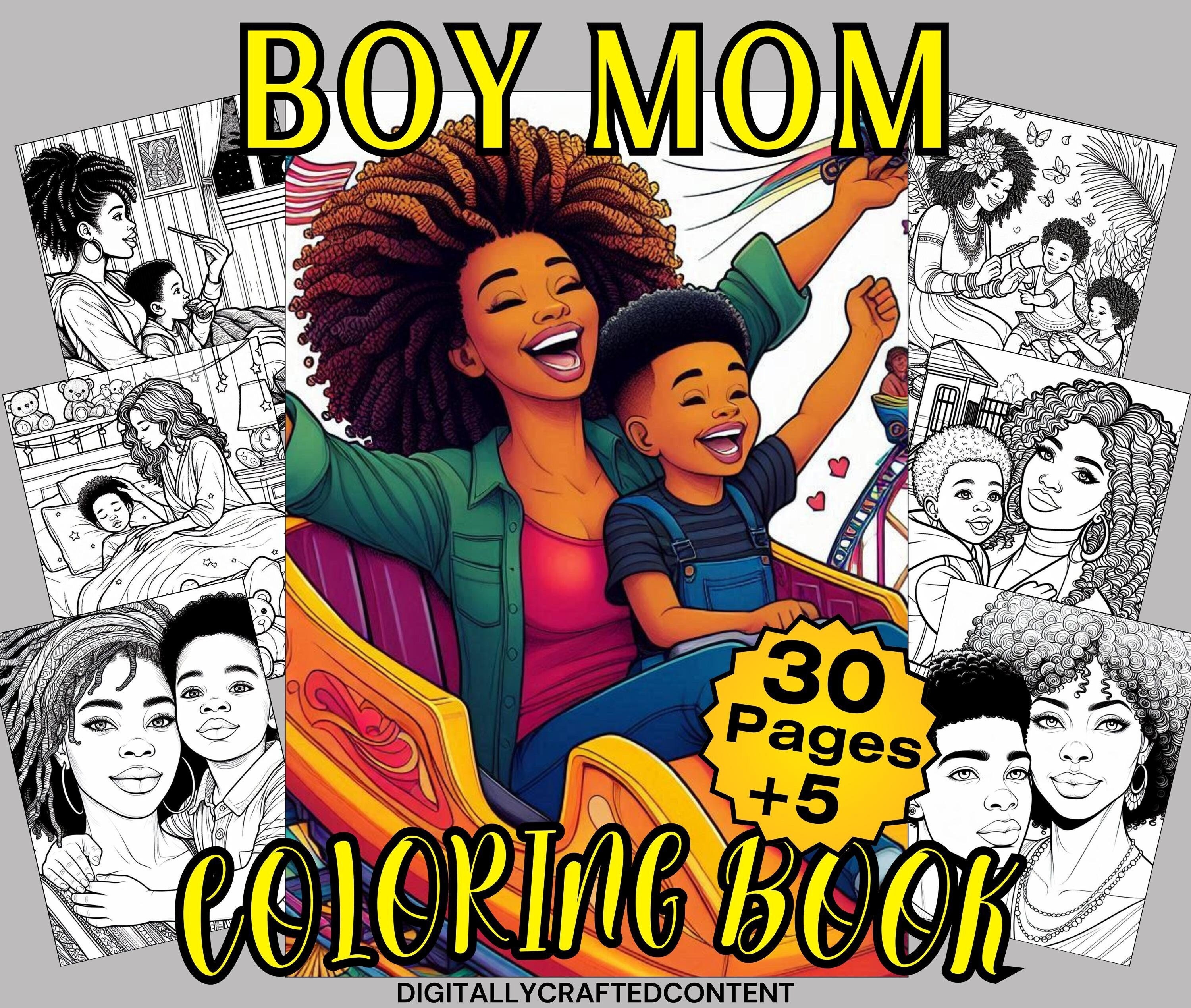 35 Page Mother and Son Coloring Pages | Boy Mom Coloring Book | Black ...