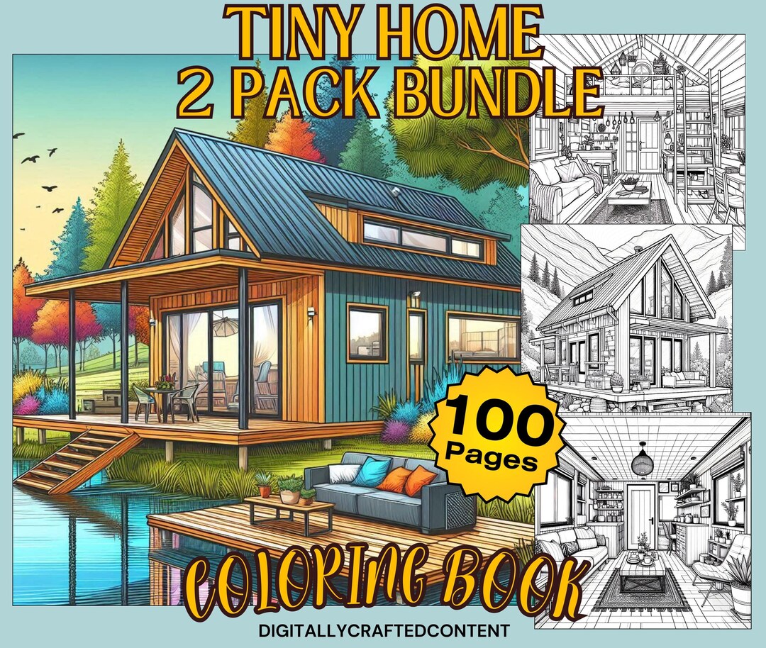100 Tiny Home Interiors and Exteriors Coloring Pages Bundle | 2 Pack ...
