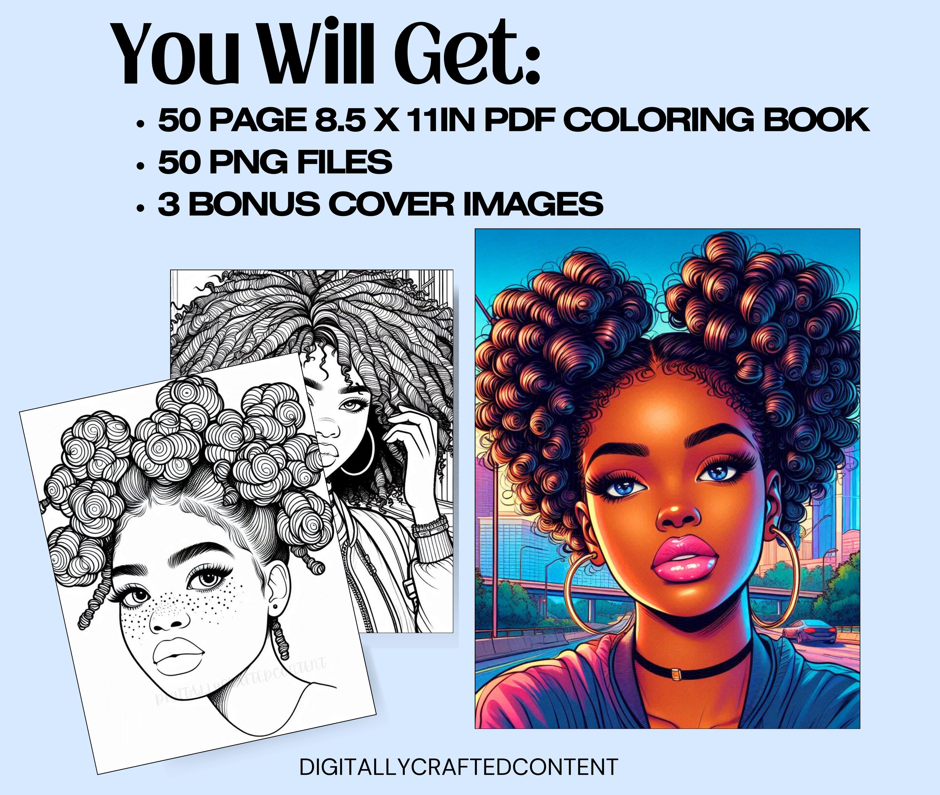 50 Black Women Hairstyles Coloring Book for Commercial & Personal Use ...