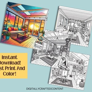 50 Tiny Home Interiors Coloring Book Pages | Relaxing Adult and Teen ...