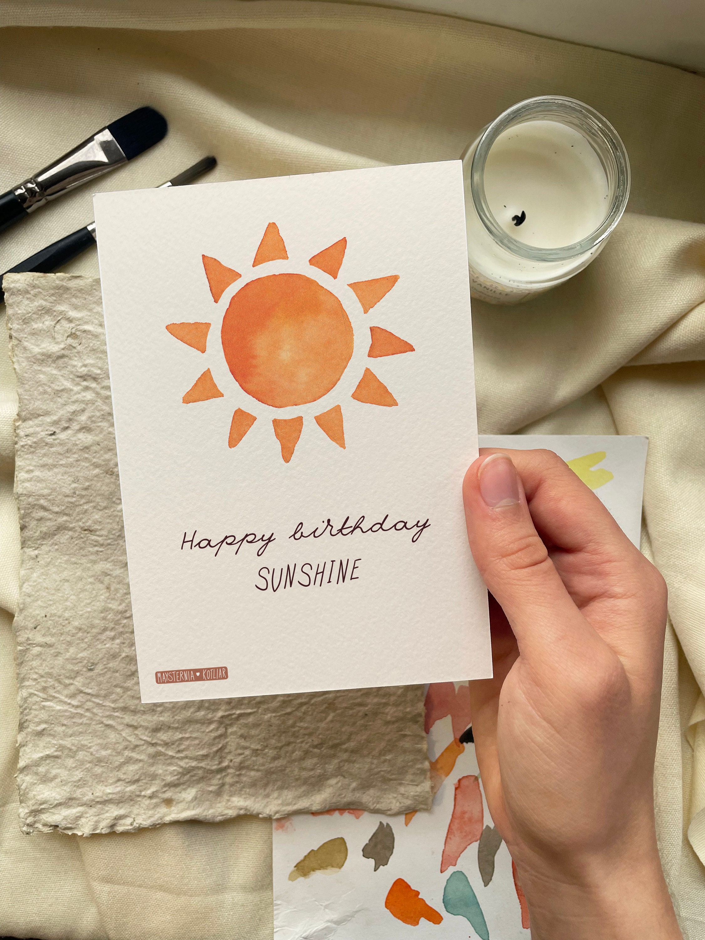Sunshine Card Watercolor Happy Birthday Illustration - Etsy