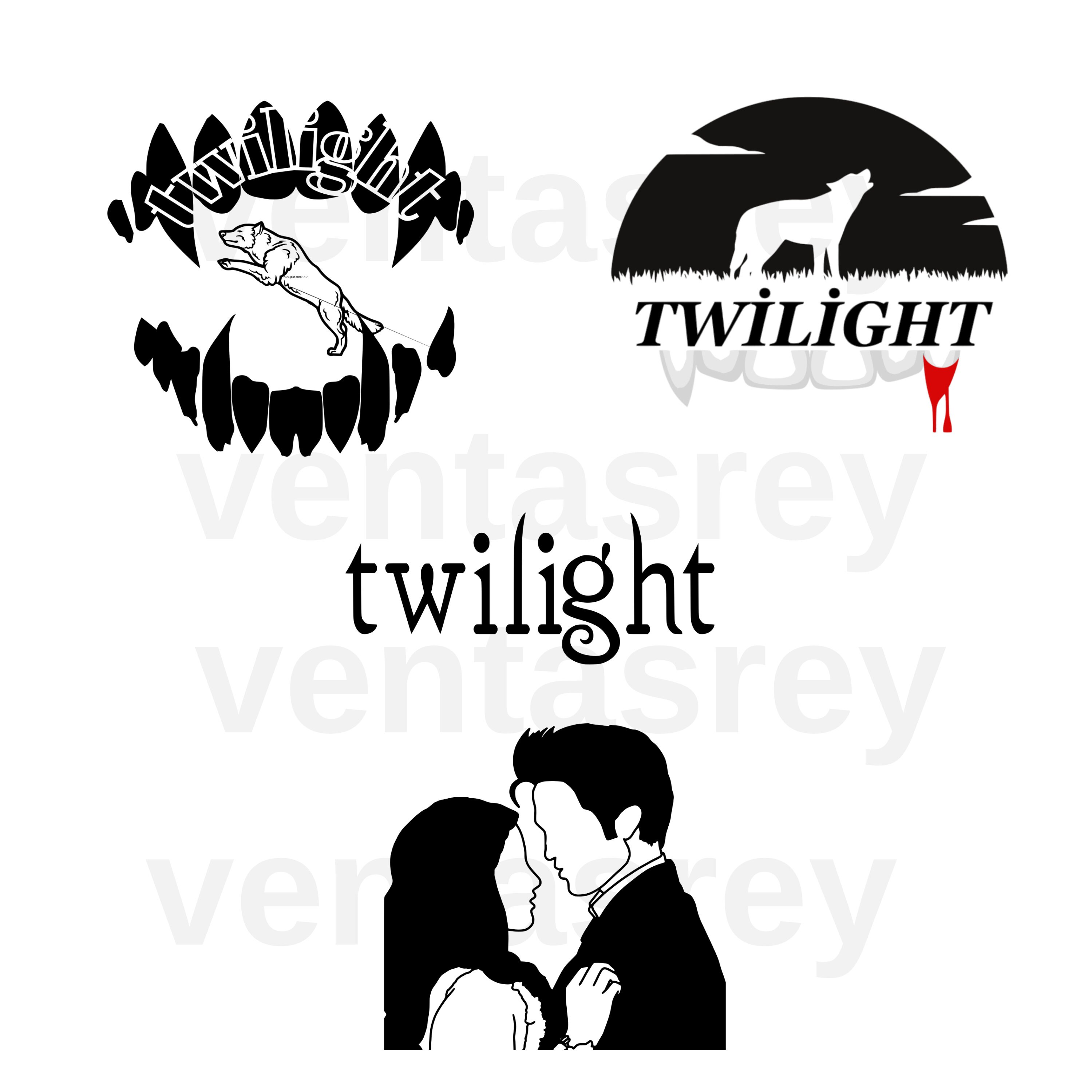 4 Digital SVG Png Eps Pdf Svg Dxf Bella Edward and Wolf Silhouette ...