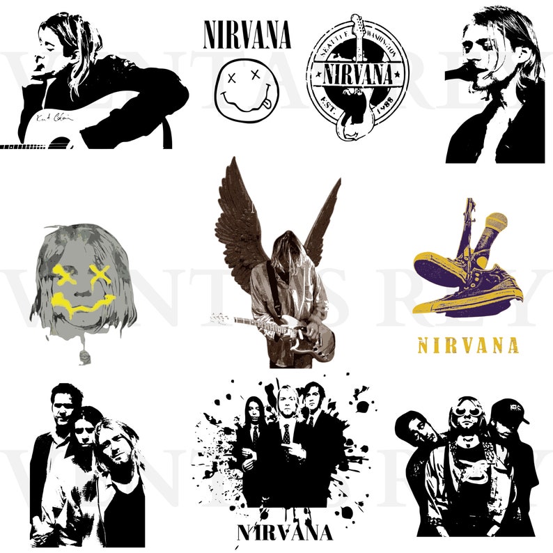 Nirvana Svg Bundle Clipart Kurt Cobain, Smiley Face Svg Png Eps Dxf Pdf ...