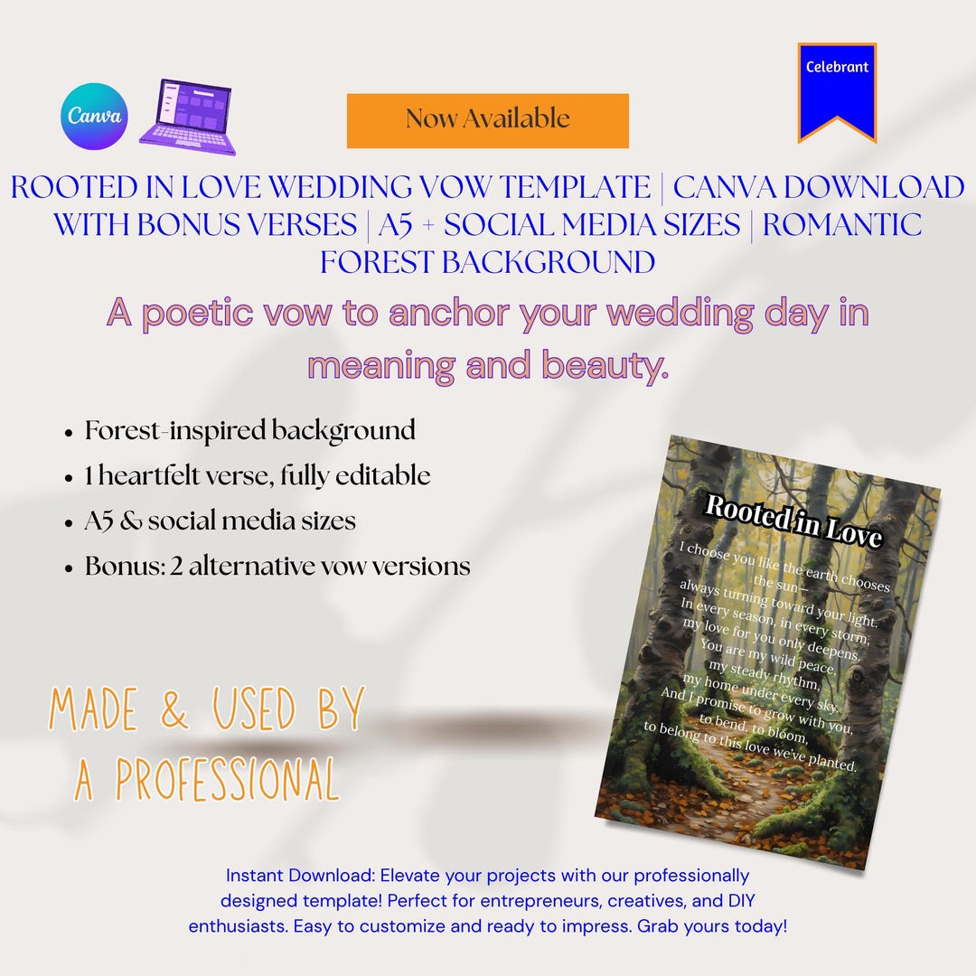 Forest Wedding Vow Template: Romantic Canva Design (digital Download ...