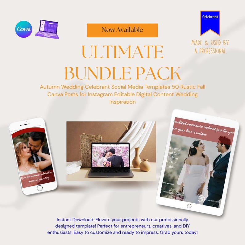 Celebrant Branding Canva Template: Pink Social Media Kit (digital PDF ...