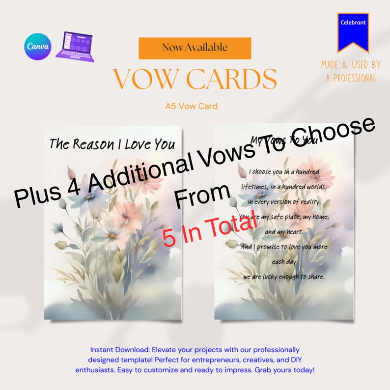 Floral Wedding Vow Booklet Template: A5 Editable Keepsake (canva ...