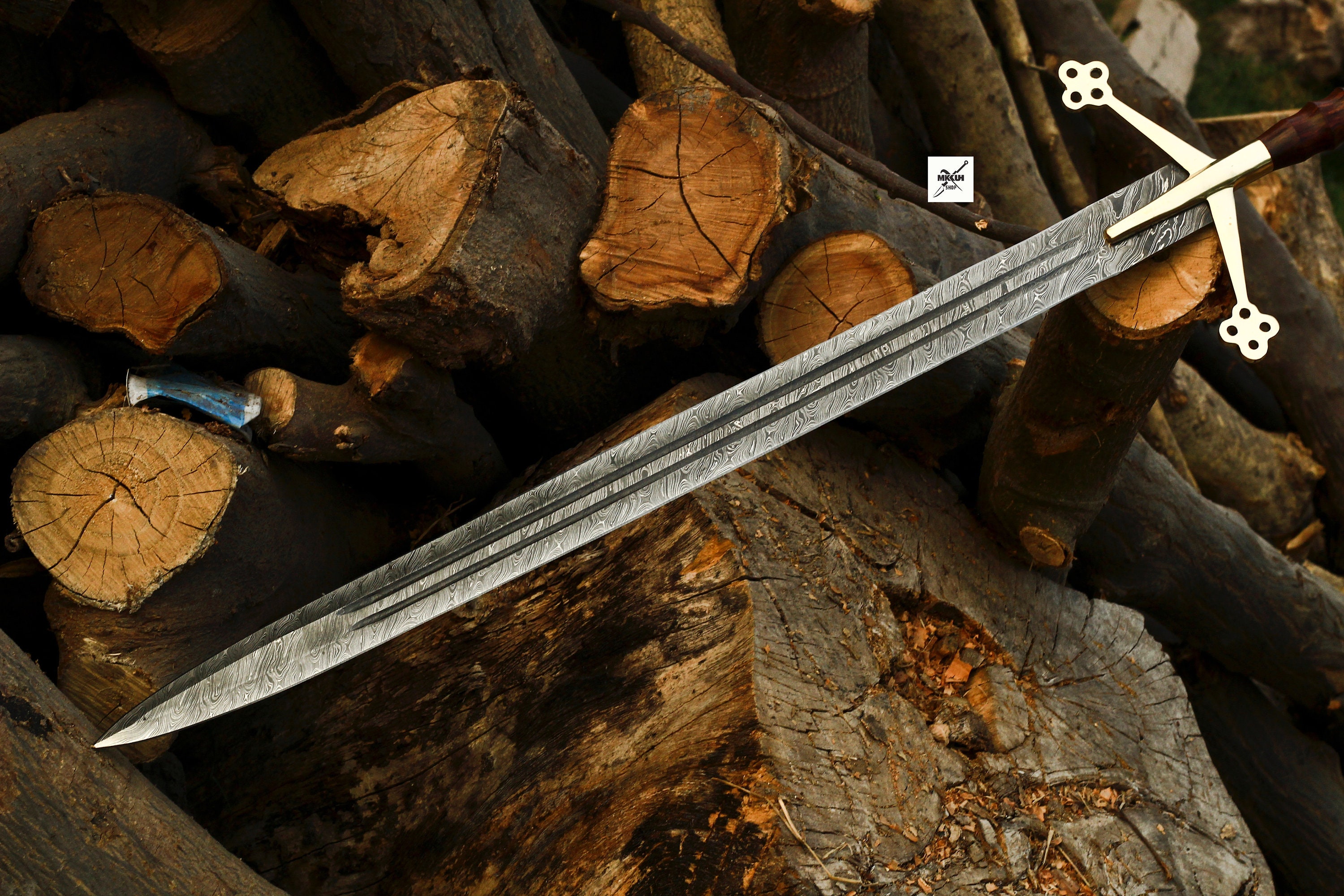 Custom Handmade Damascus Steel Scottish Claymore Sword With Leather ...