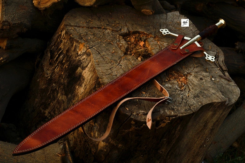 Custom Handmade Damascus Steel Scottish Claymore Sword With Leather ...