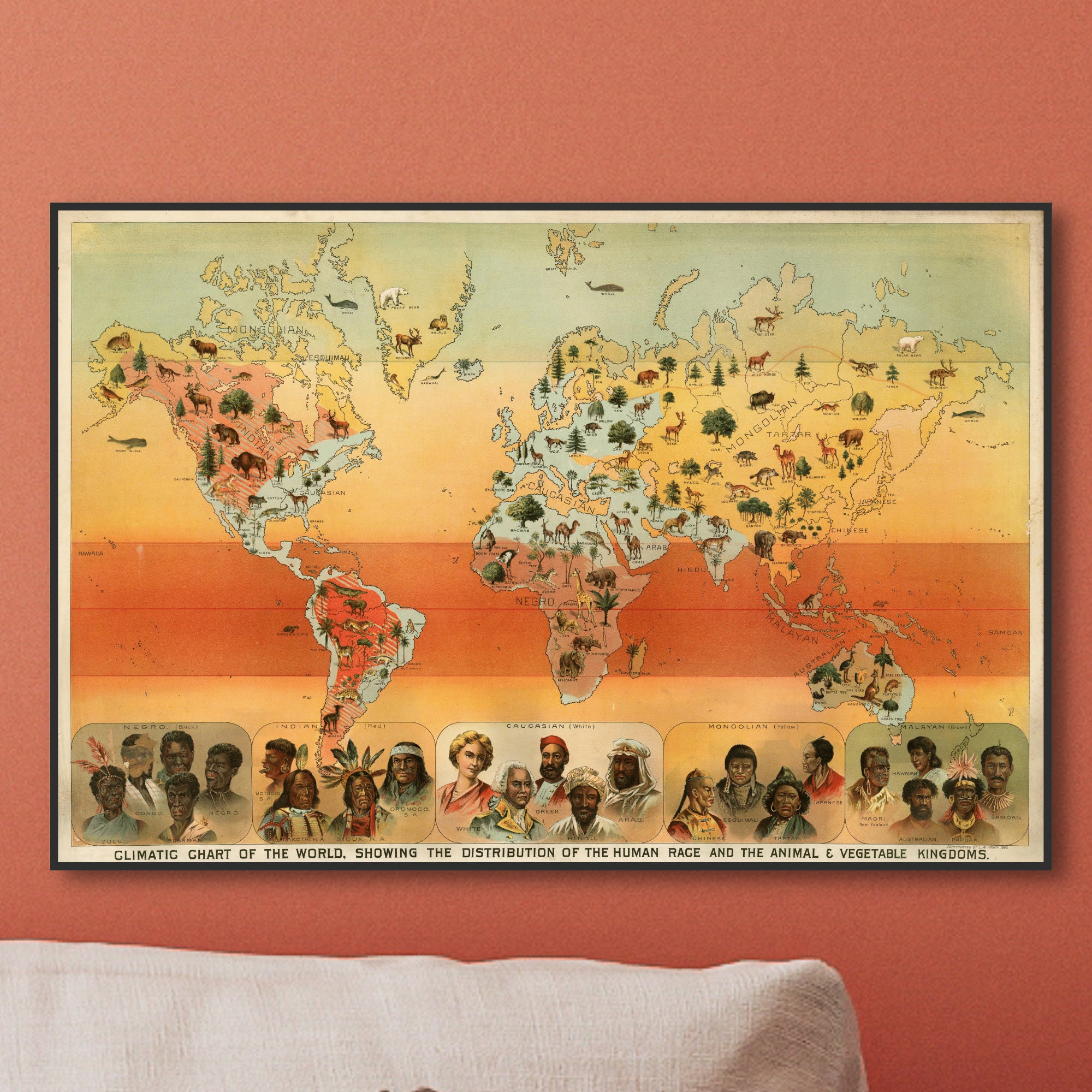 Vintage Map Climate Chart of the World 1893 Vintage World Map ...