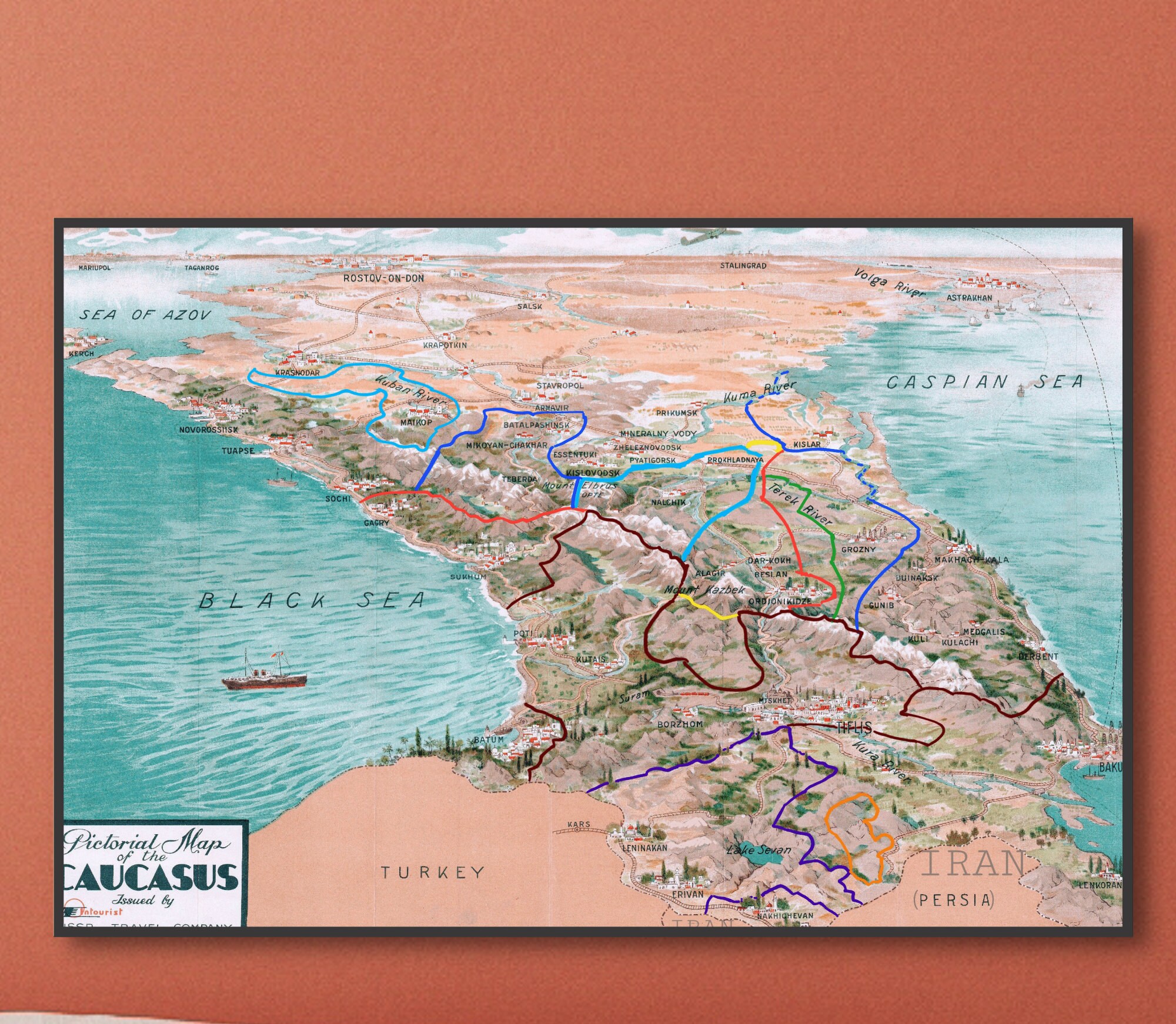 Pictorial Map of the Caucasus 1930 Caucasus Map Kaukasus Karte USSR ...