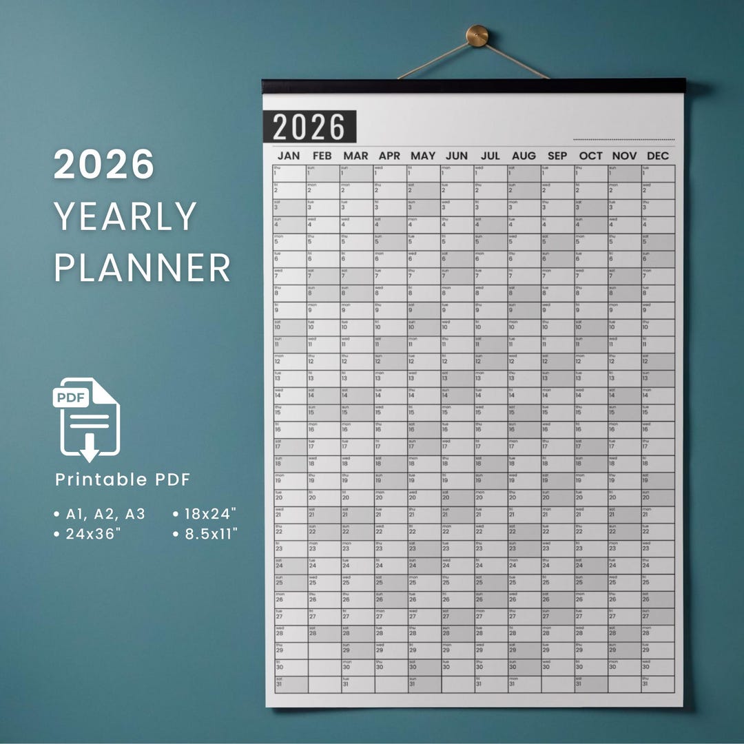 2026 Yearly Planner: Printable PDF, Yearly Overview Minimal Wall ...