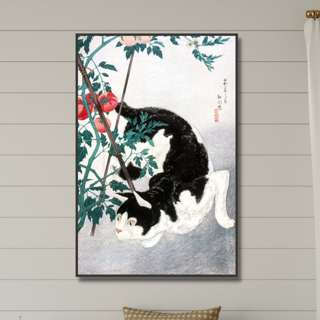 Japanese Cat Poster Cat With Tomato Plant 1931 by Hiroaki - Etsy