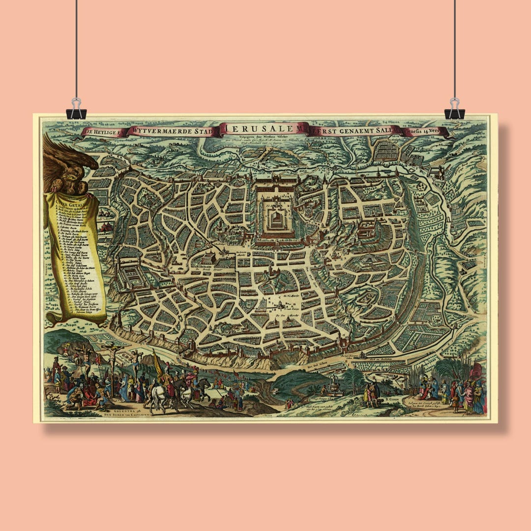 Old Map of Jerusalem 1645 Old Jerusalem Vintage Jerusalem Old Israel ...