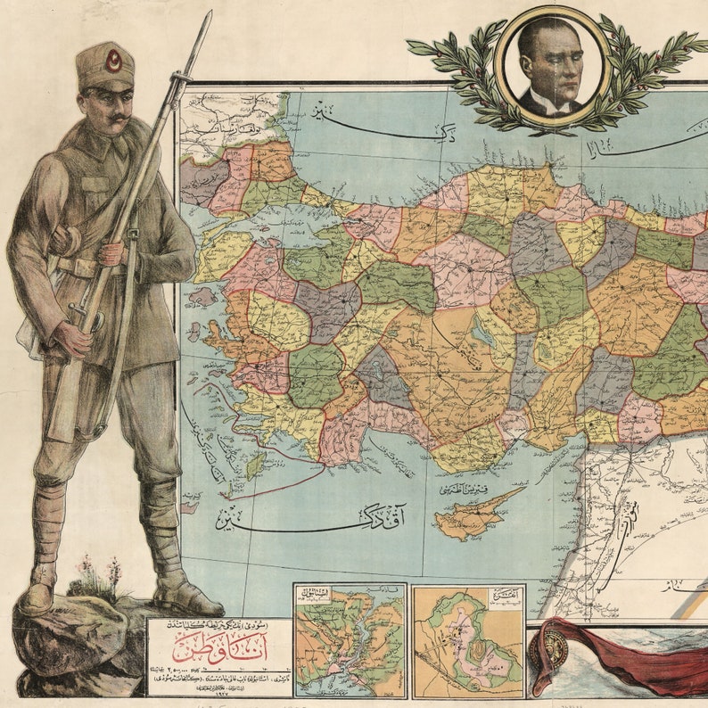 Vintage Map of Turkey (1927) | Vintage Turkey Poster | Vintage Turkey ...