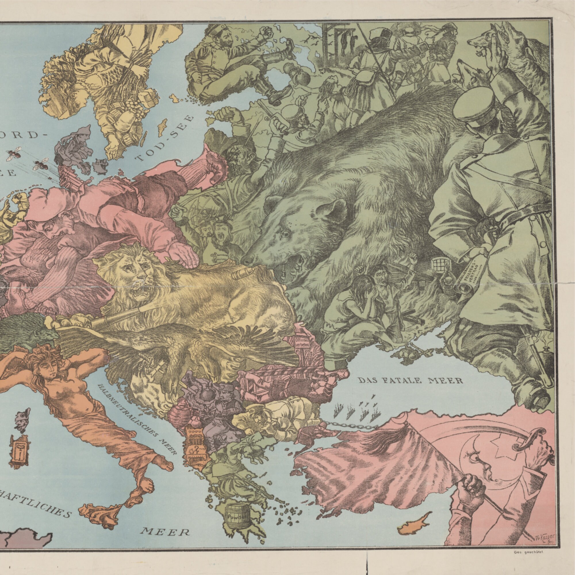 Vintage Comic Map of Europe 1915 Vintage Propaganda Poster Vintage ...