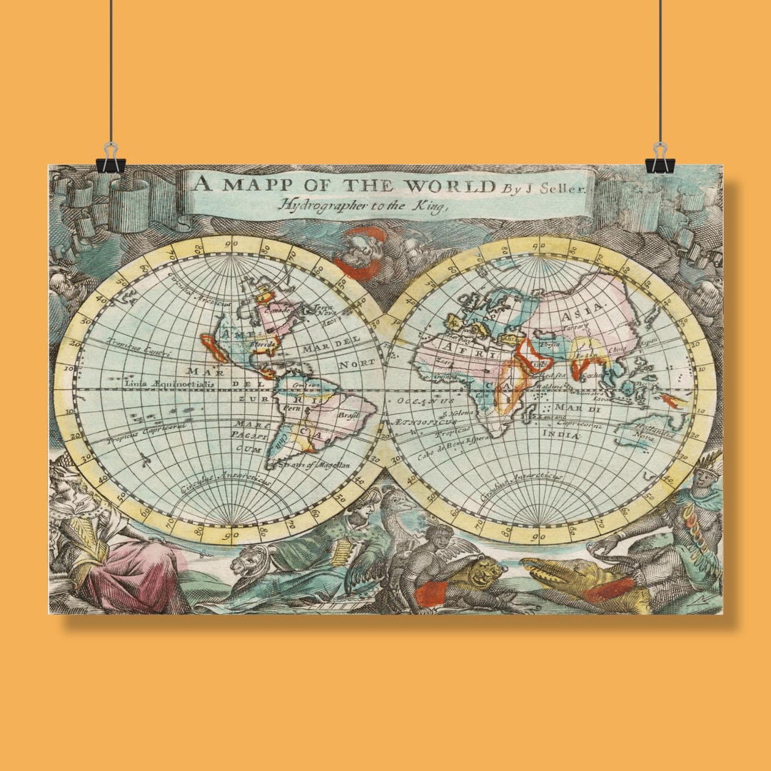Vintage World Map From 1682 Antique World Map Poster Vintage Maps ...