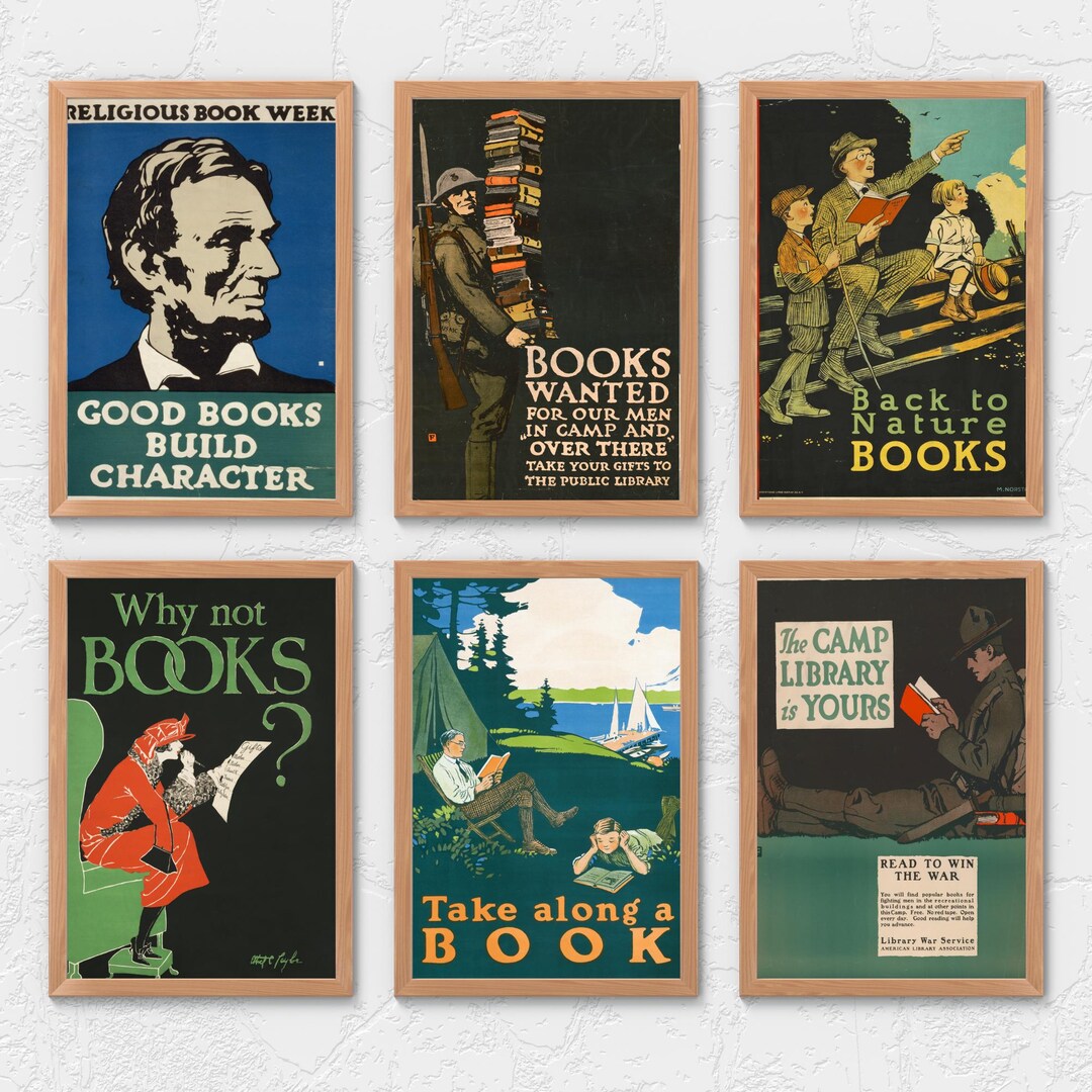 Vintage Book Poster Set | Set of 16 Vintage Book Club Print | Vintage ...