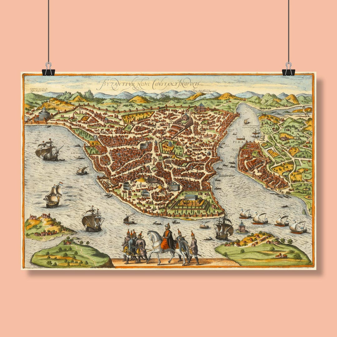 Vintage İstanbul Map 1660 Bird's Eye Map of İstanbul Old İstanbul Map ...
