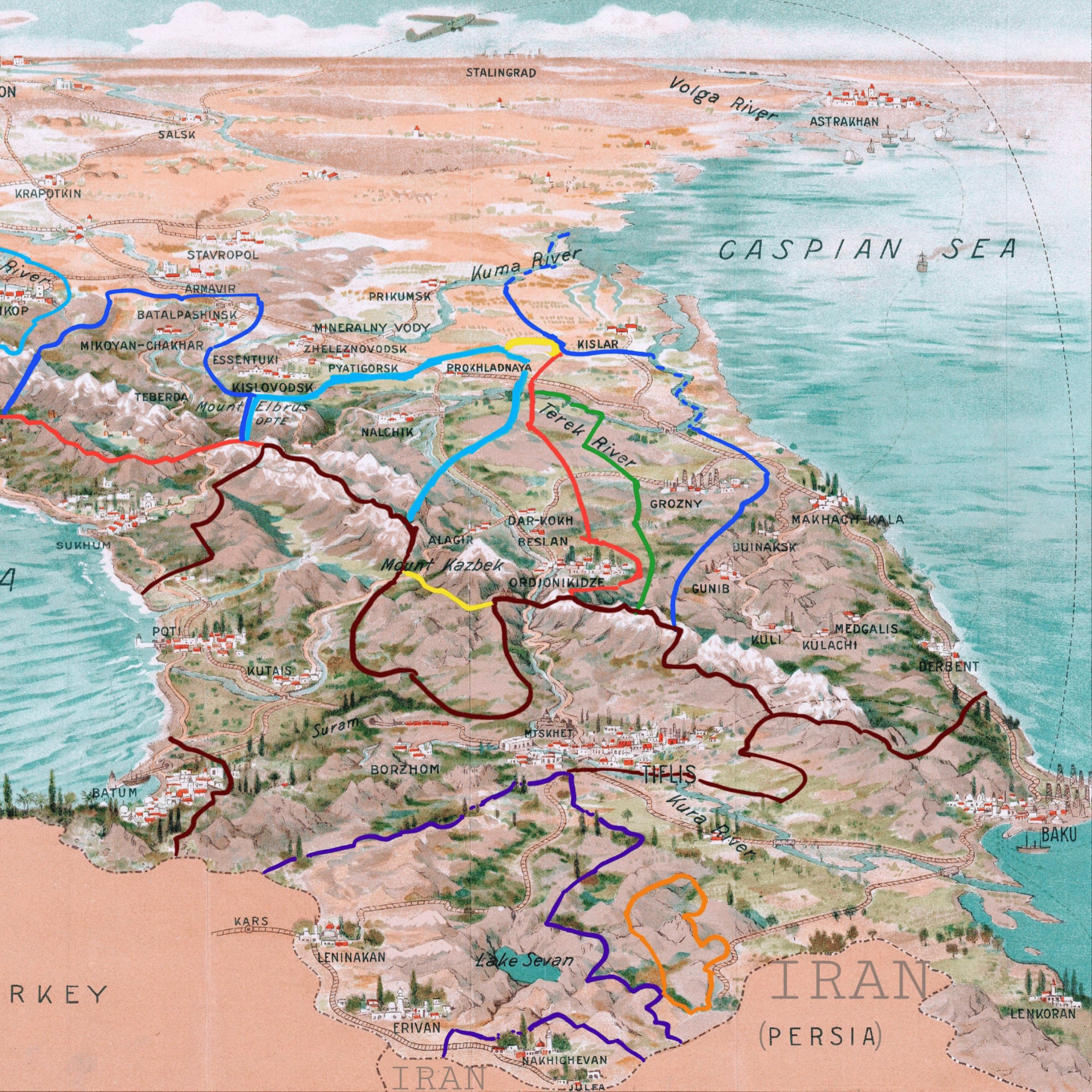 Pictorial Map of the Caucasus 1930 Caucasus Map Kaukasus Karte USSR ...
