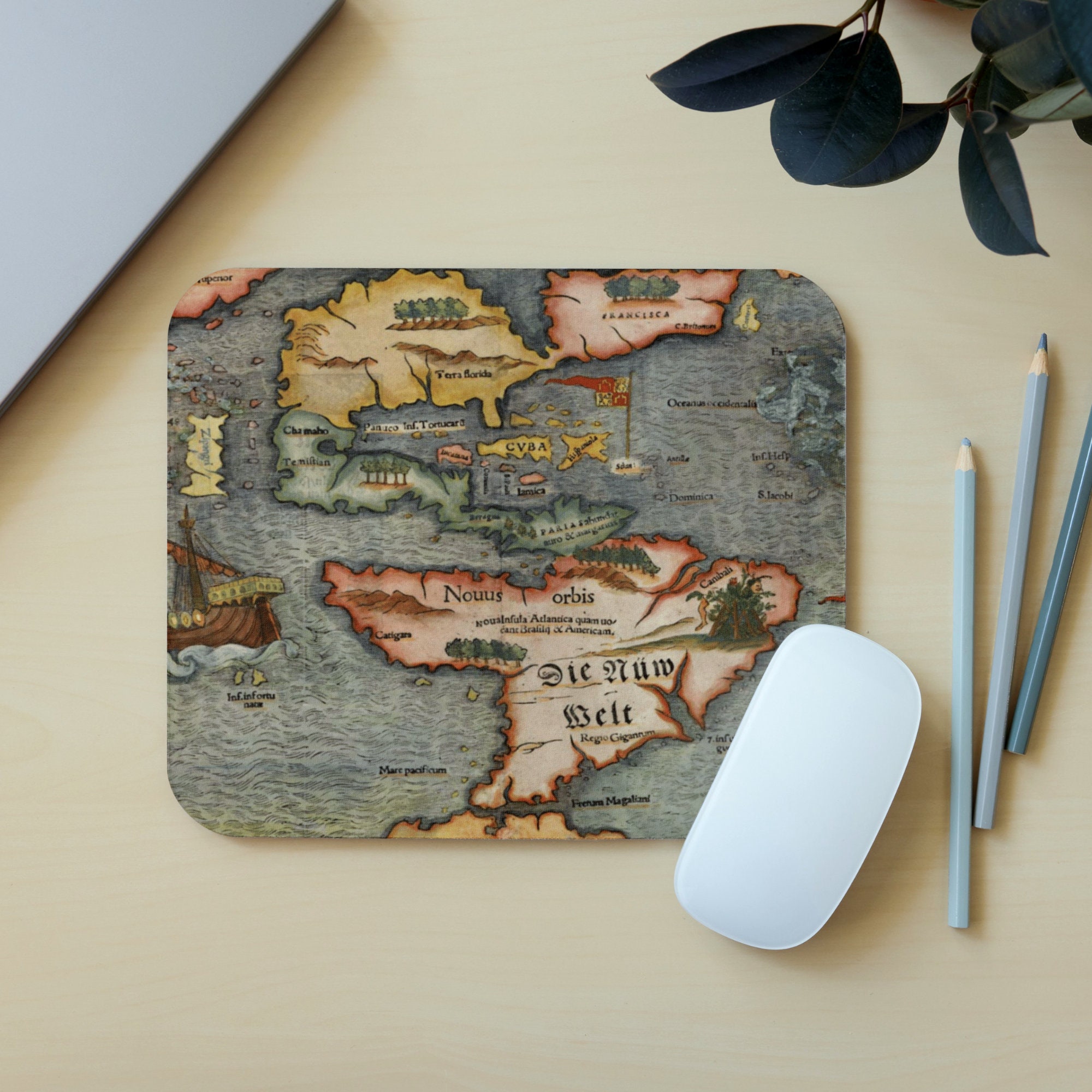 Old Map of America Mousepad | Map of the New World by Sebastian Munster ...