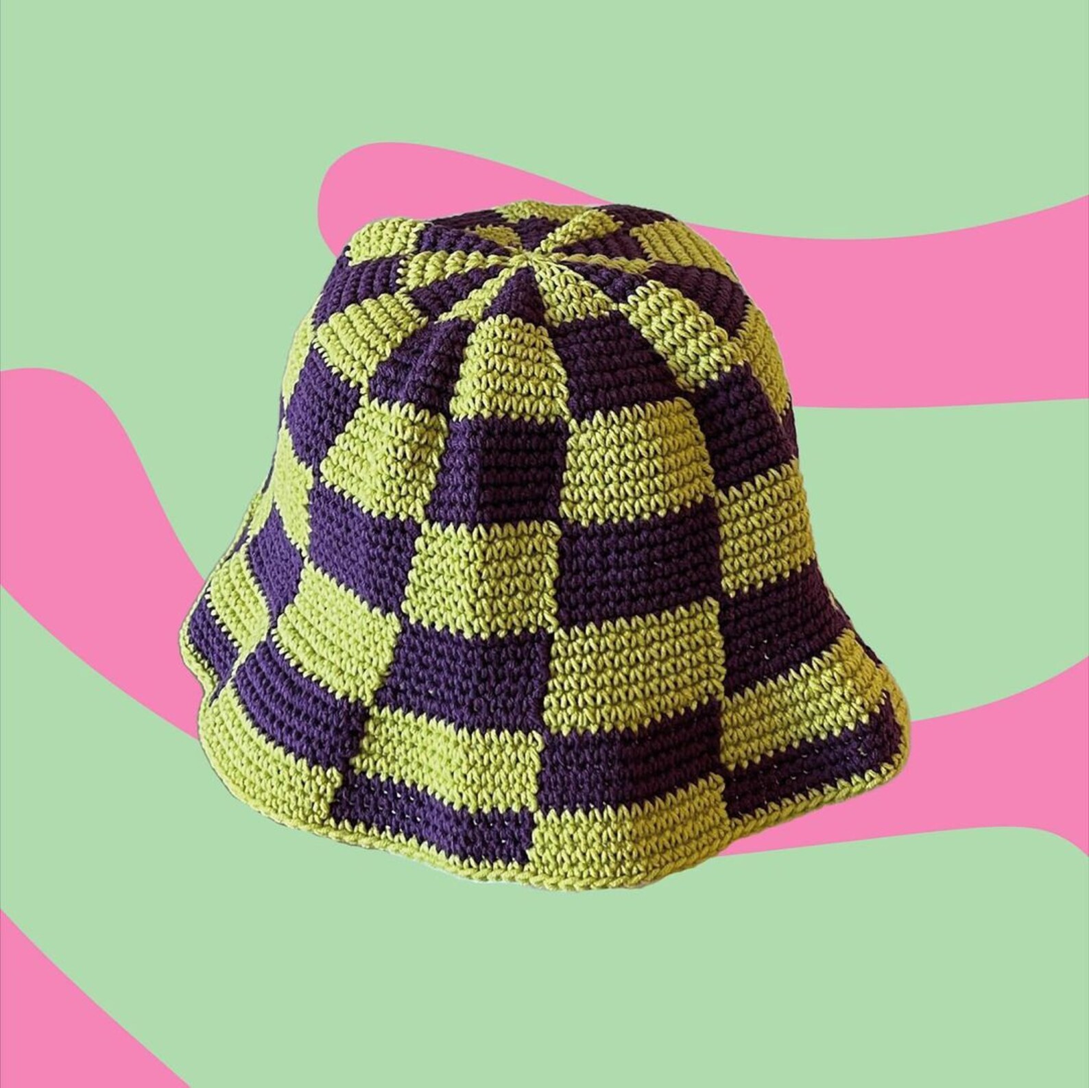 Hand Knit Checked Bucket Hat, Crochet Trendy Bucket Hat ,cotton Summer ...