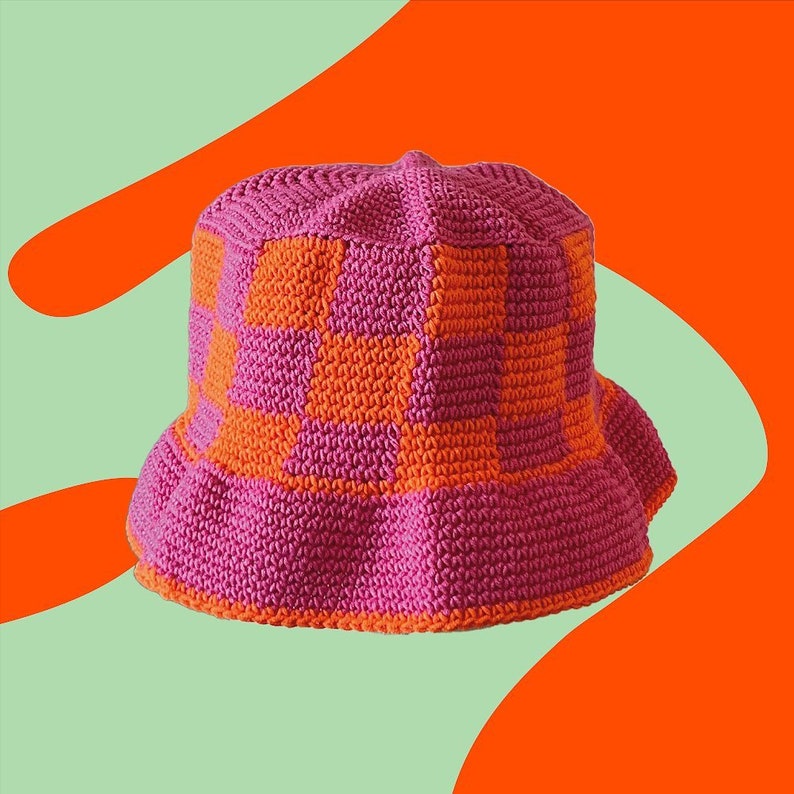 Hand Knit Checked Bucket Hat, Crochet Trendy Bucket Hat ,cotton Summer ...