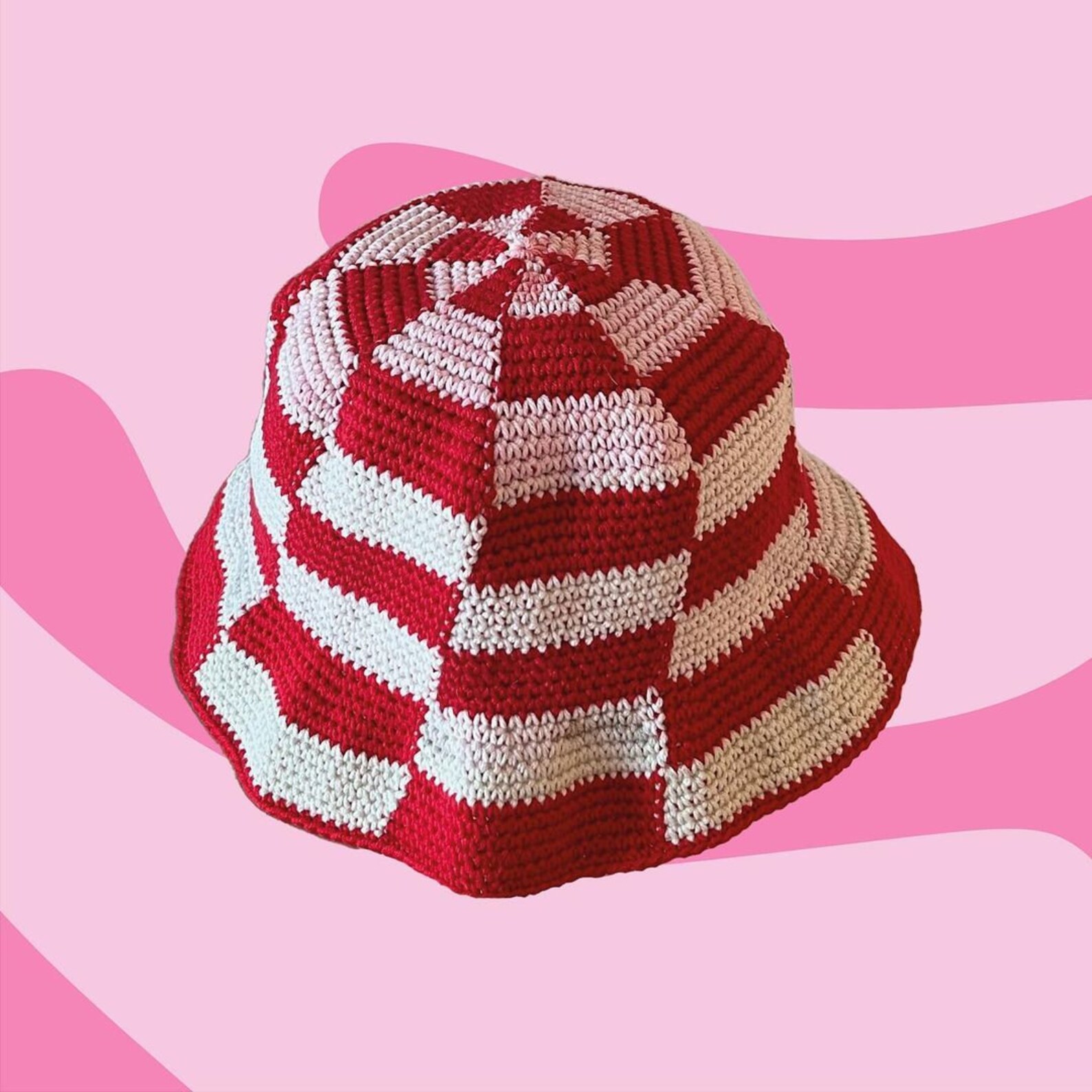 Hand Knit Checked Bucket Hat, Crochet Trendy Bucket Hat ,cotton Summer ...